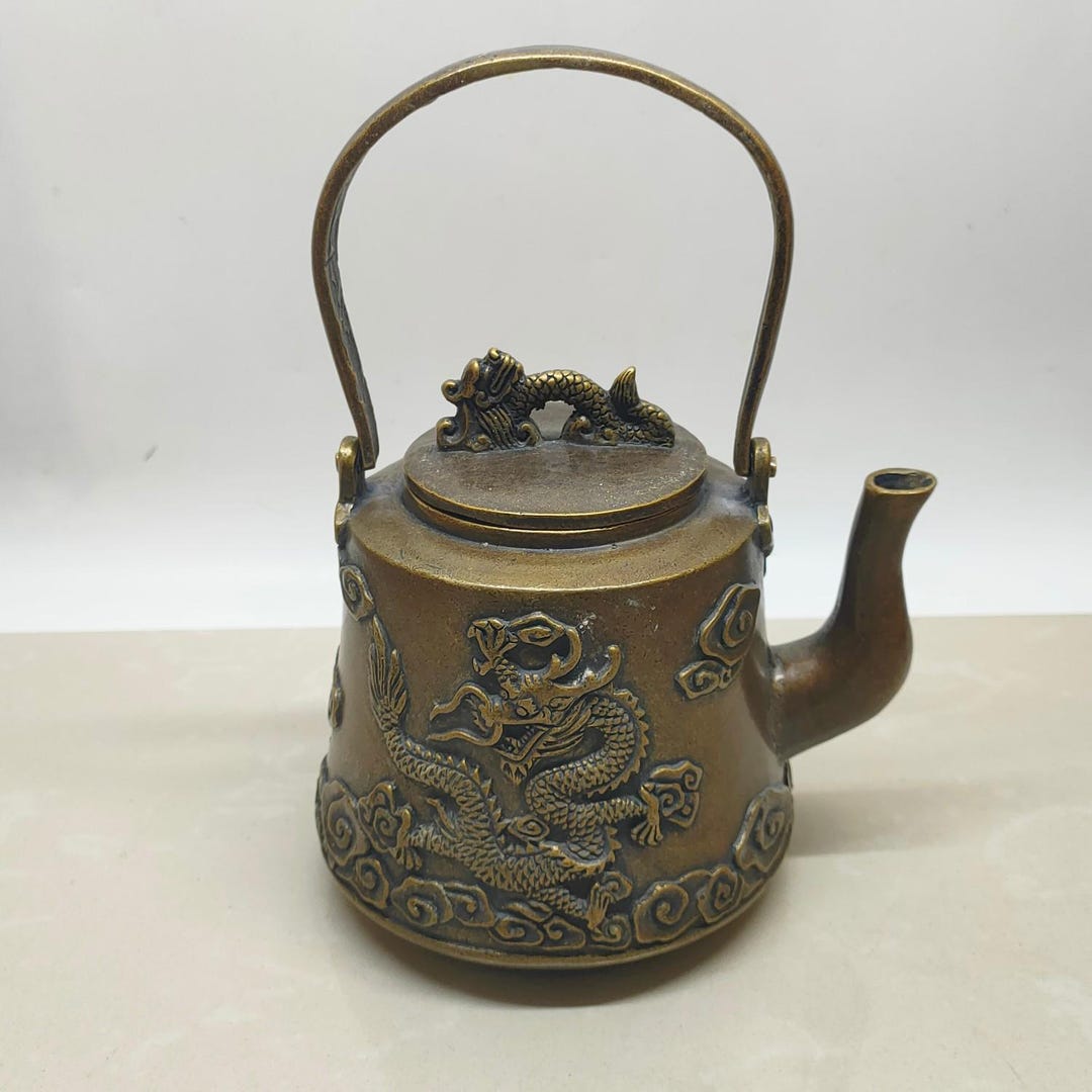 Chinese Pure Hand Carved Pure Copper Brass Dragon Statue Teapot ...
