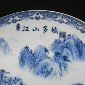 Blue and White Porcelain Plate, Hand-painted Landscape Pattern ...