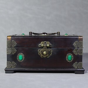 Chinese Antique Pure Hand-carved Exquisite Rosewood Inlaid Gems Box ...