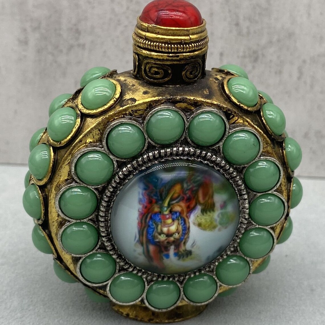 This Antique Pure Copper Snuff Bottle is Inlaid With Gems and ...
