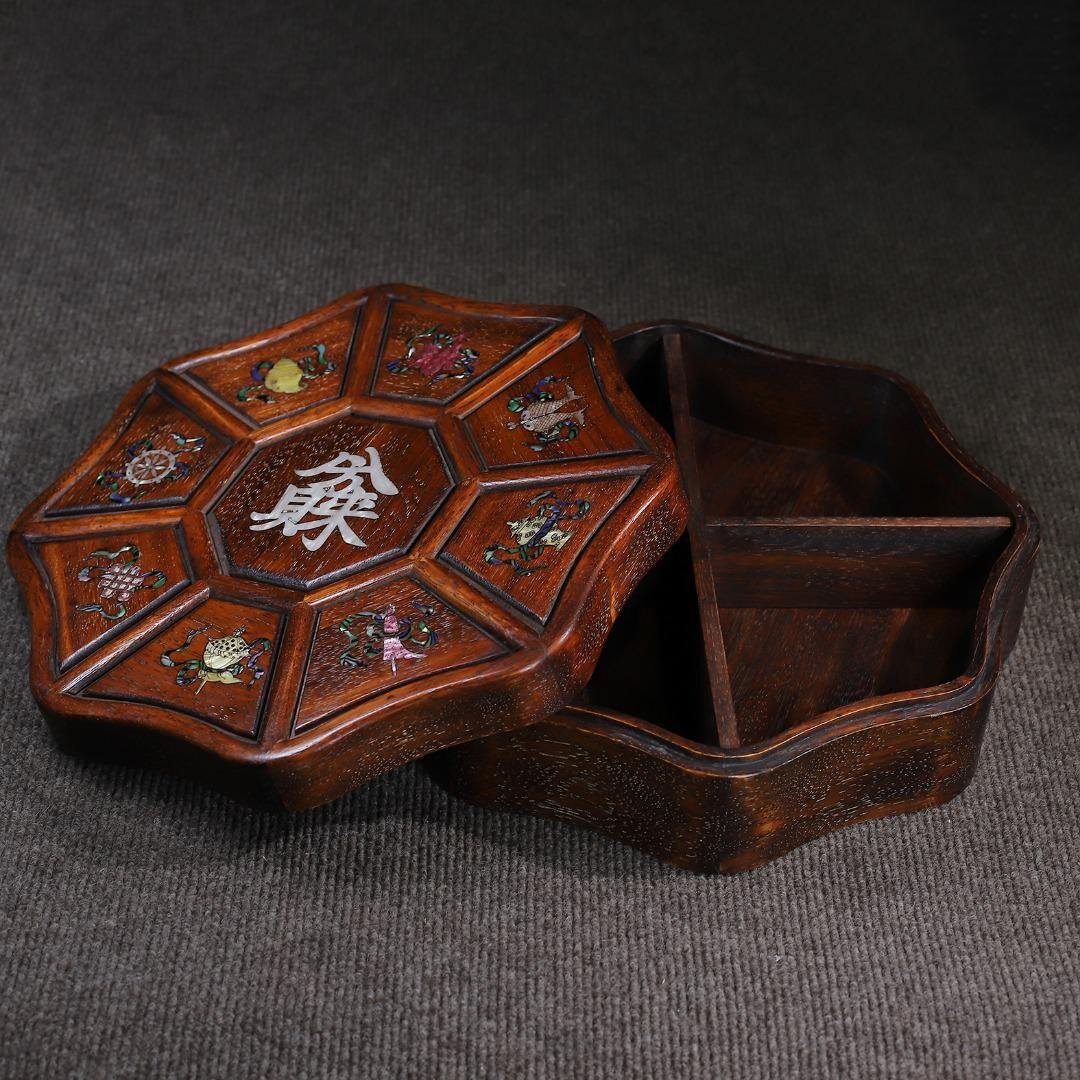 Chinese Antique Pure Hand Carved Rosewood Inlaid Exquisite Pattern ...