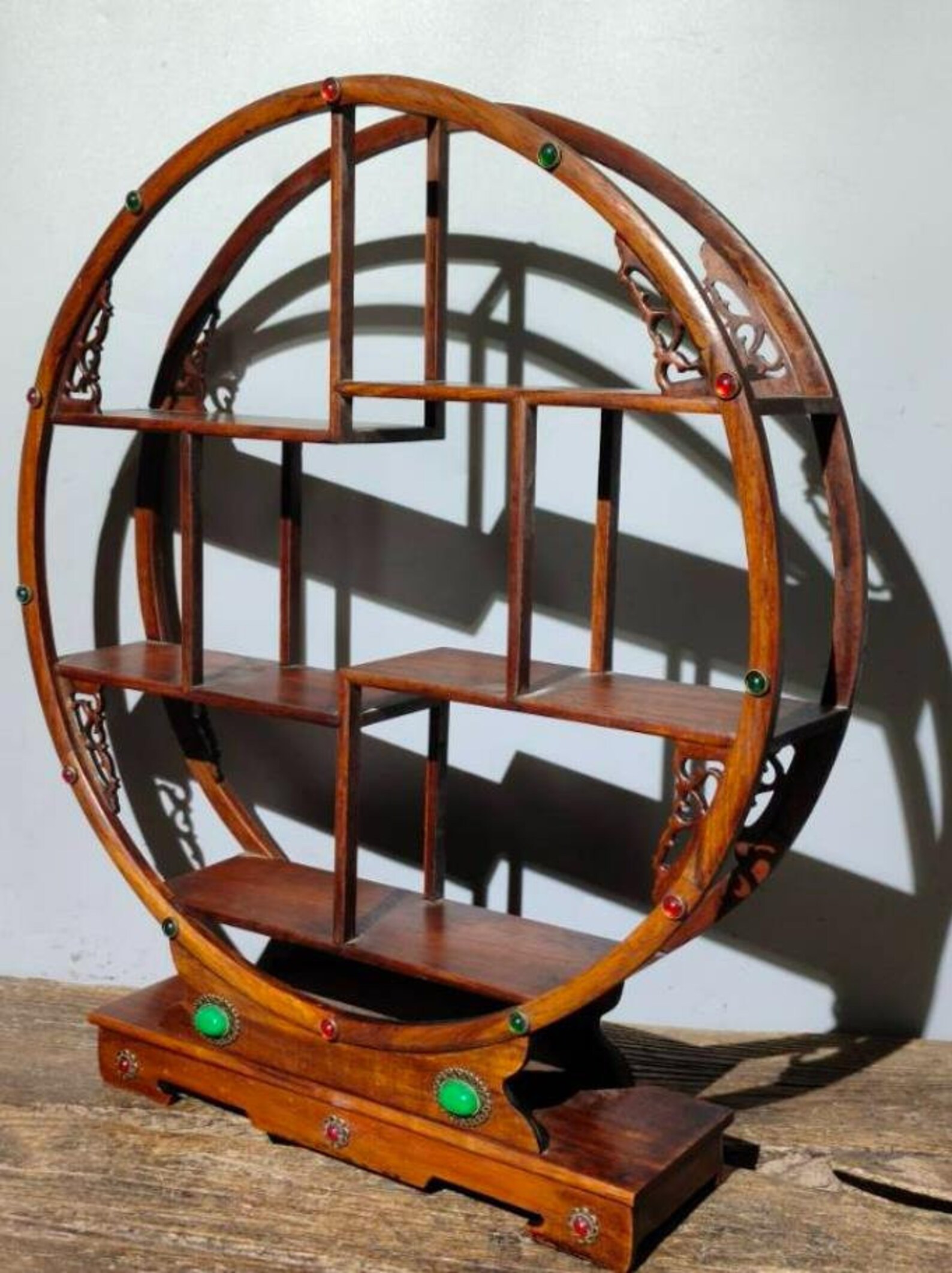 Chinese Antique Natural Rosewood Inlaid Gems Hand Carved Bogu Frame ...