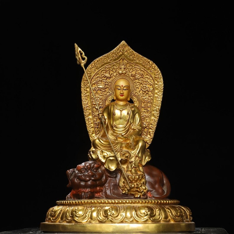 Chinese Antique Hand Carved Pure Copper Gilt Ksitigarbha Bodhisattva ...