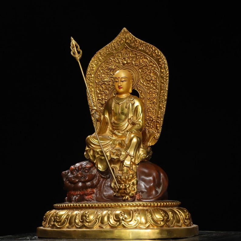 Chinese Antique Hand Carved Pure Copper Gilt Ksitigarbha Bodhisattva ...