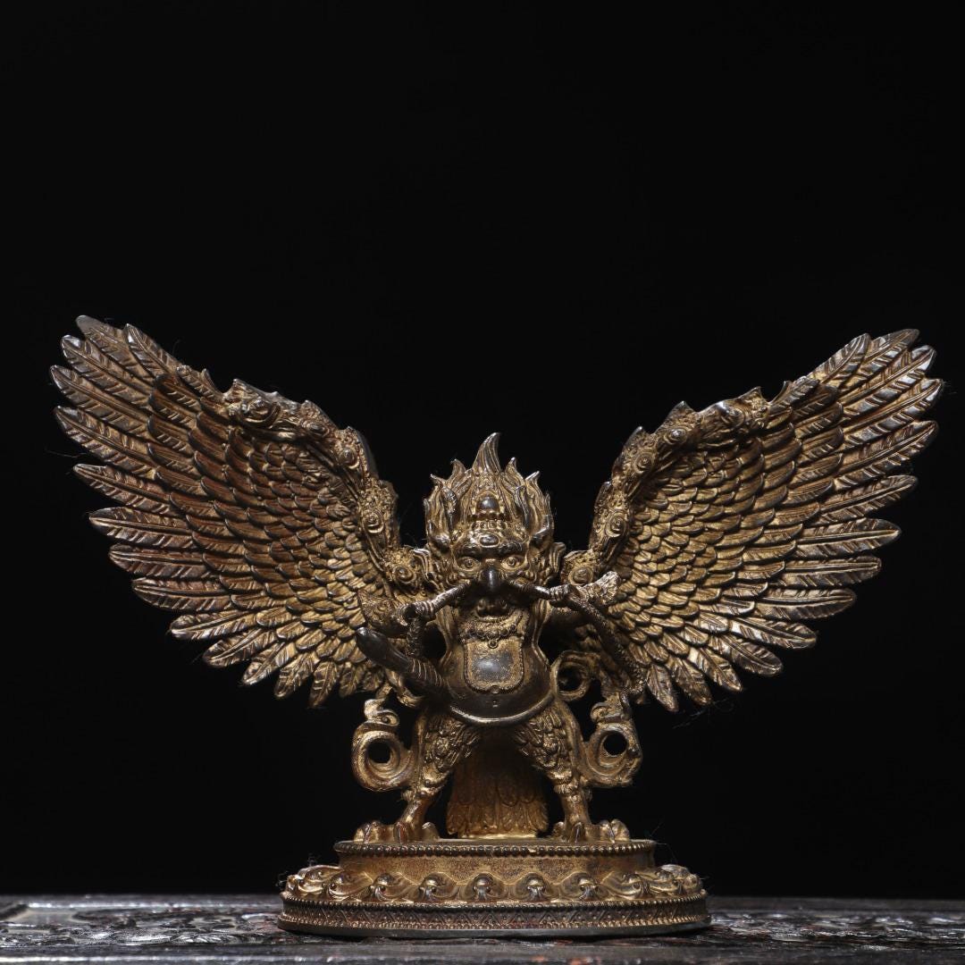 Chinese Antique Hand Carved Pure Copper Mud Gold High Relief Da Peng ...