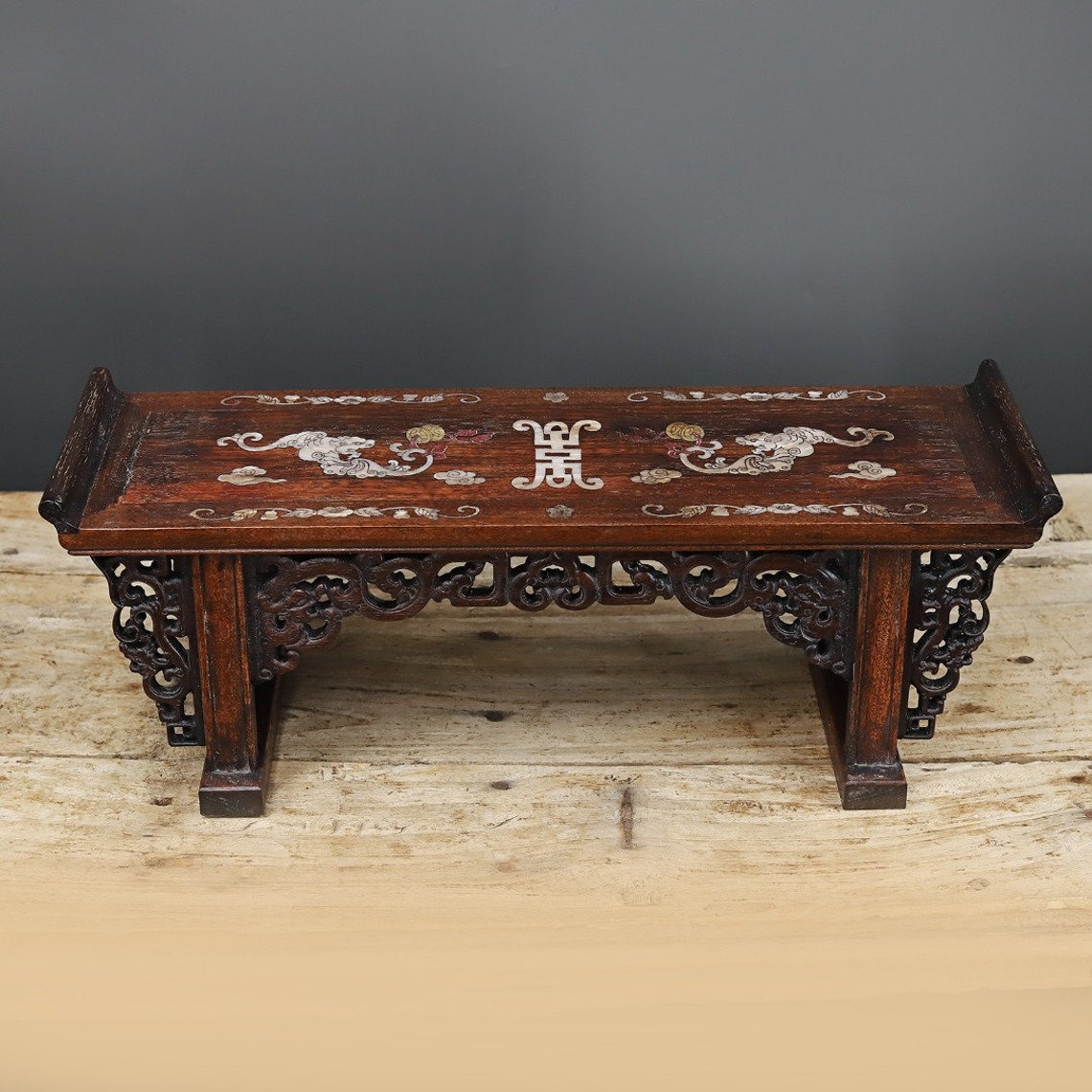 Chinese Hand Carved Natural Rosewood Inlaid Auspicious Beast Patterns ...