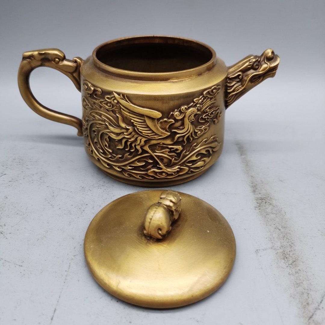 Chinese Pure Hand Carved Pure Copper Brass Dragon and Phoenix Pattern ...