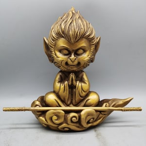 Chinese Antique Pure Copper Hand-carved Brass Sun Wukong Statue ...
