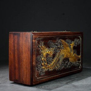 Chinese Antique Hand Carved Rosewood Phoenix Pattern Gilt Jewelry Box ...