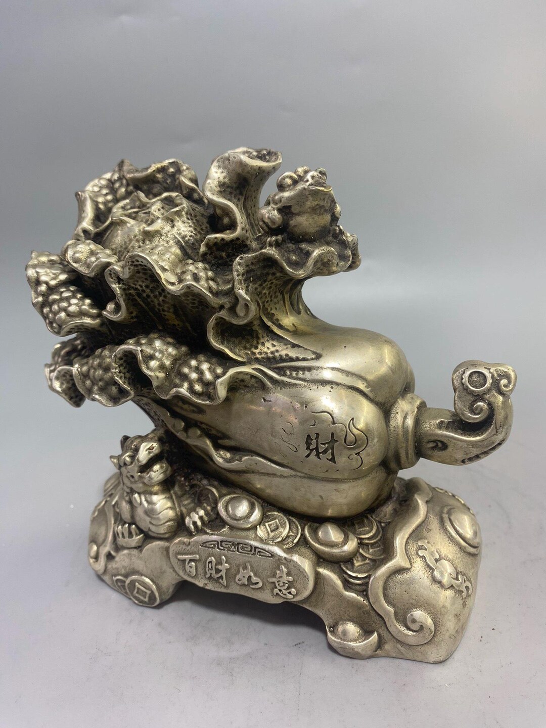 Chinese Antique Handmade Carved Pure Copper Cabbage Statue Ornament ...
