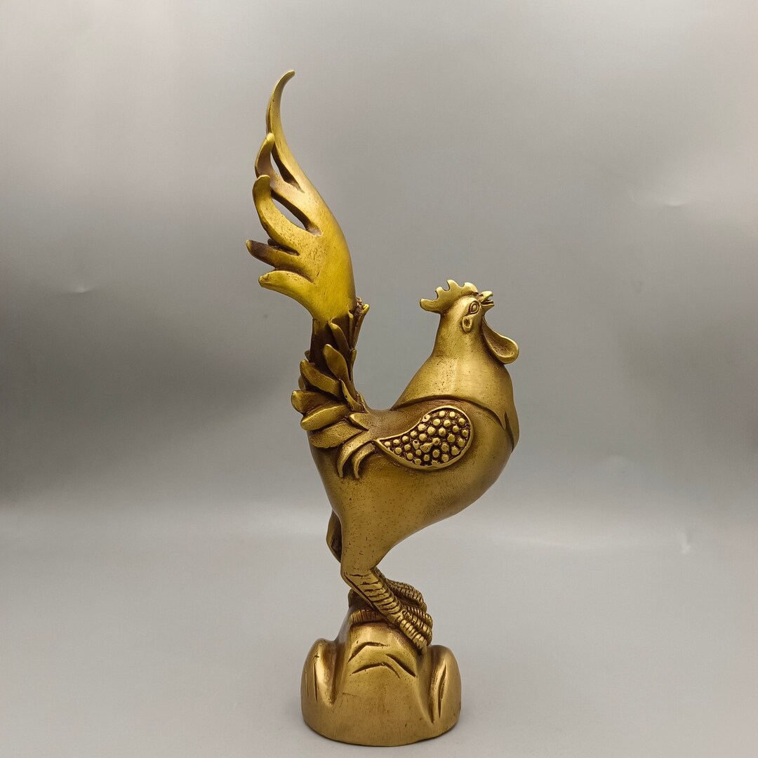 Chinese Statue Pure Copper Brass Hand-carved Ruyi Rooster Ornaments ...