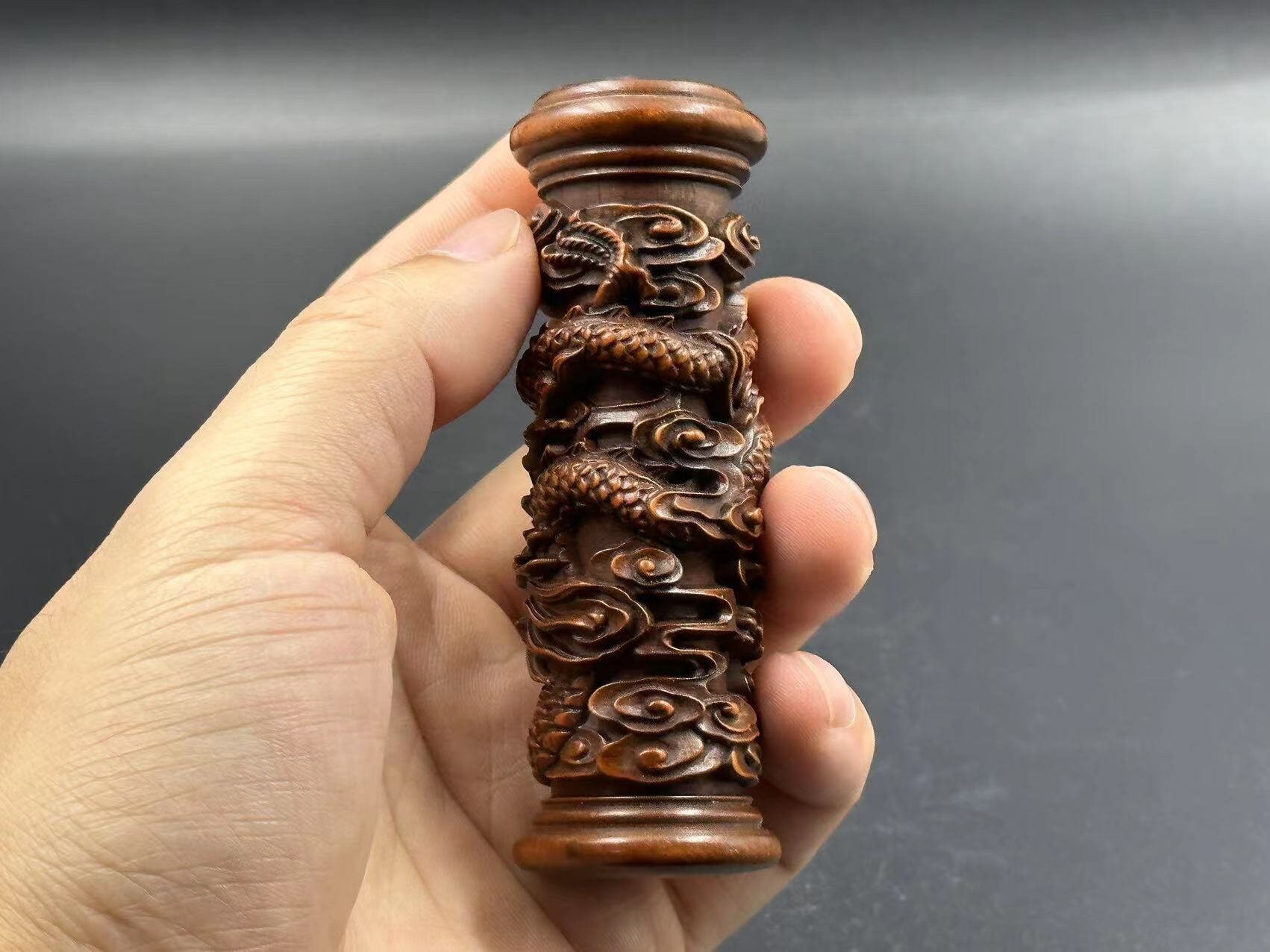 Chinese Antique Natural Boxwood Dragon Column Small - Etsy