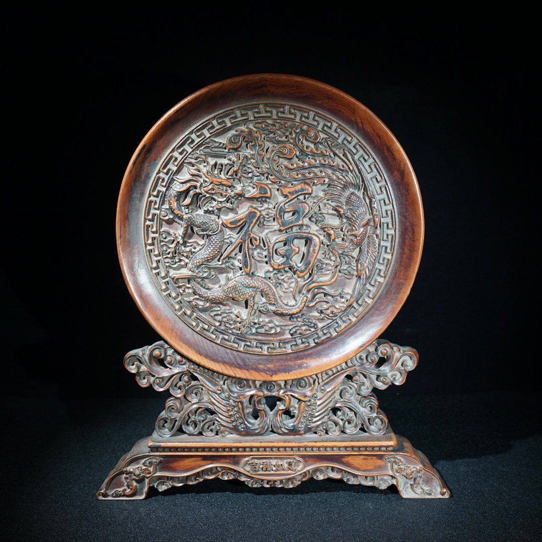 Hand-carved Dragon and Phoenix Statues Screens of Chinese Natural ...