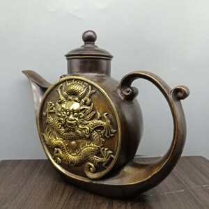 Ancient Chinese Pure Copper Handmade Carved Dragon Pattern Wine Pot is ...