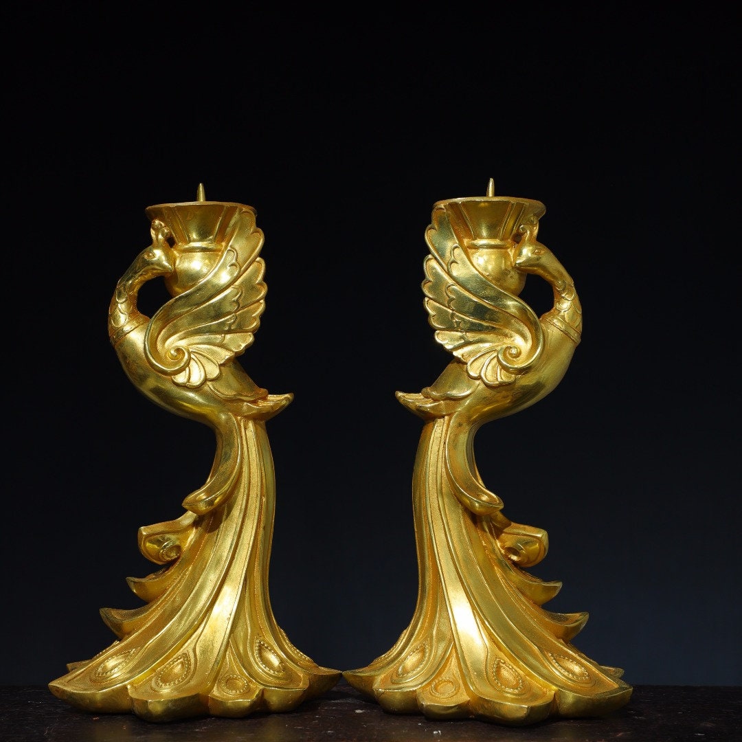 Chinese Antique Pure Hand-carved Pure Copper Gilt Phoenix Pattern ...