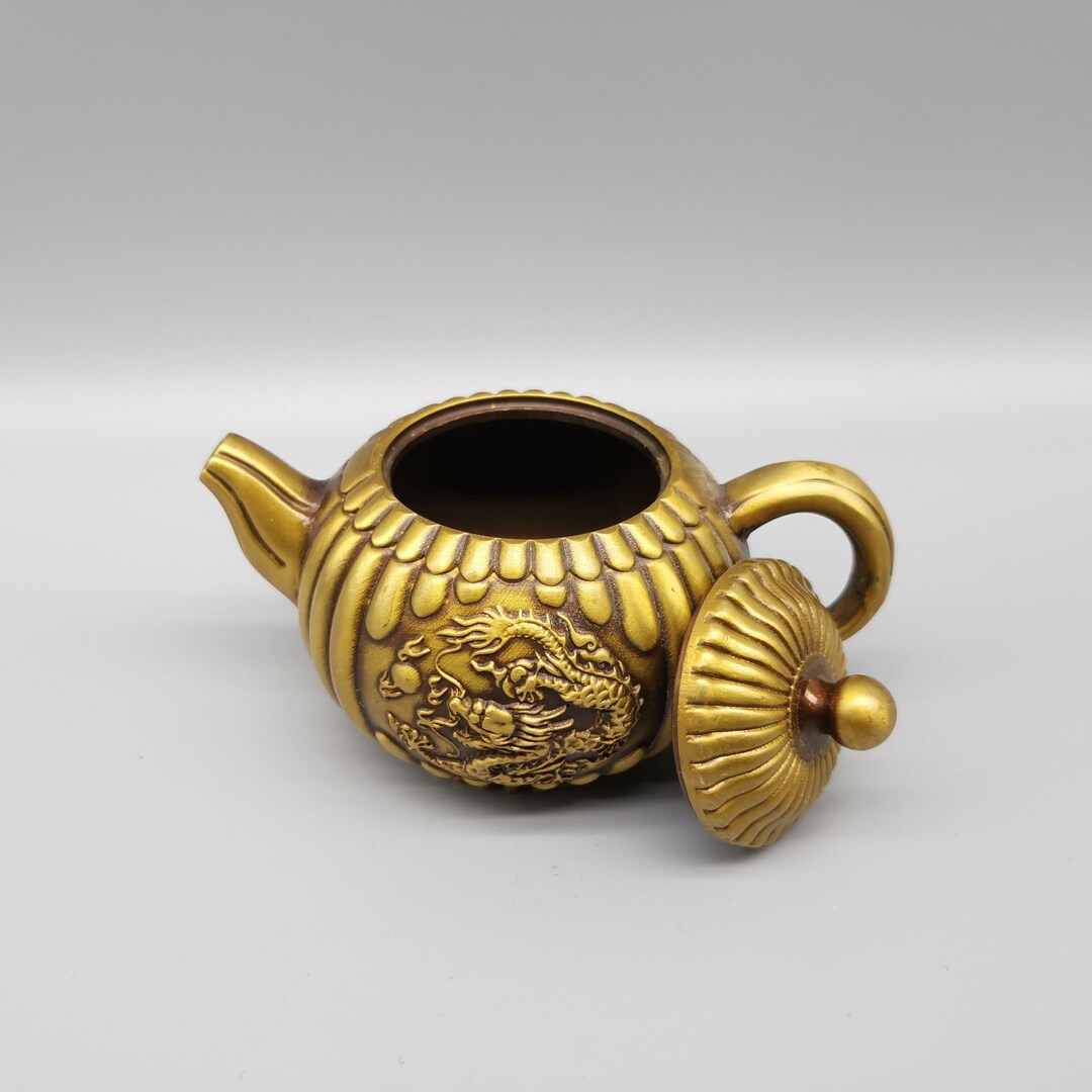 Chinese Pure Hand-carved Brass Teapot Dragon Statue,exquisite Patterns ...