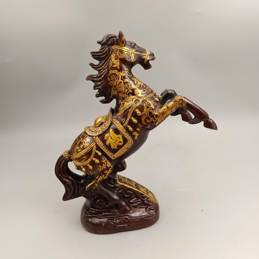 Chinese Antique Pure Copper Gilt Hand Carved Horse Statue Ornaments ...