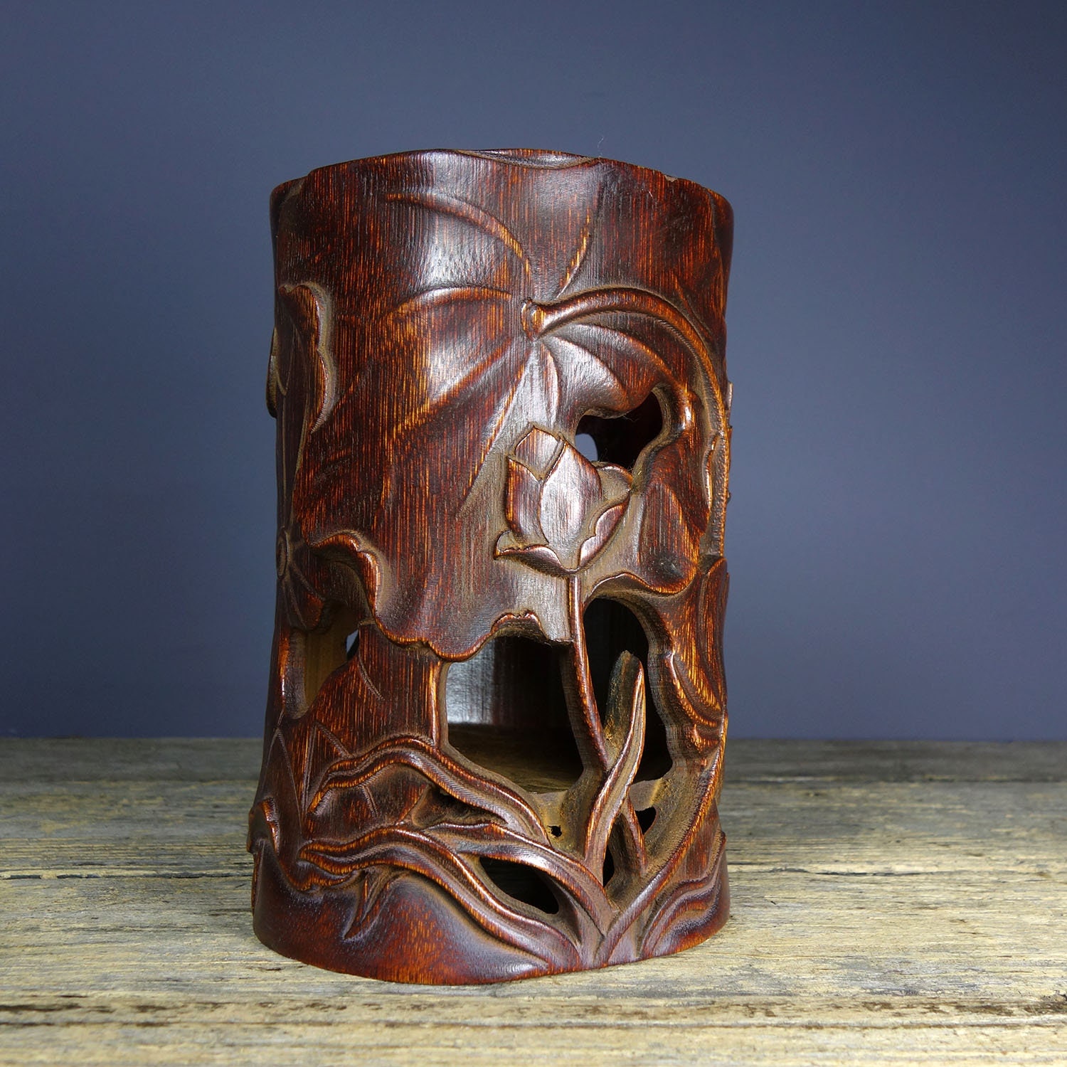 Chinese Antique Hand Carved Rare Bamboo Carving Lotus Hollowed - Etsy