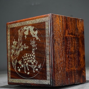Chinese Antique Handm Carved Natural Rosewood Deer Pattern Jewelry Box ...