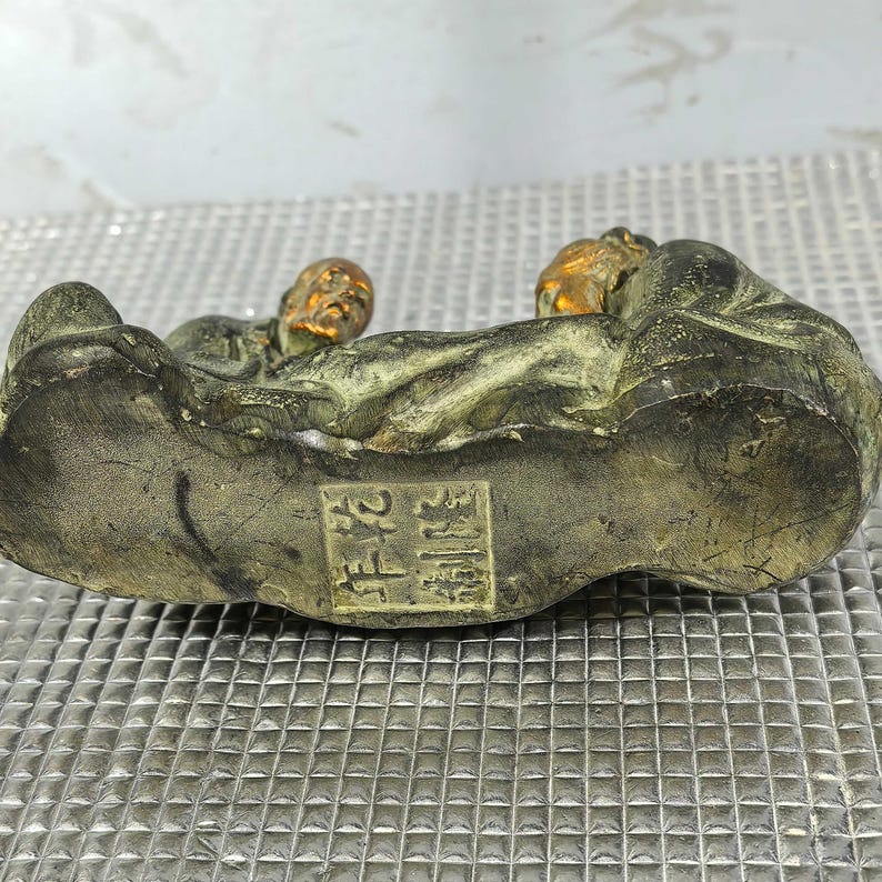 Chinese Antique Hand Carved Pure Copper Elder Chess Bronze Gilt Statue ...
