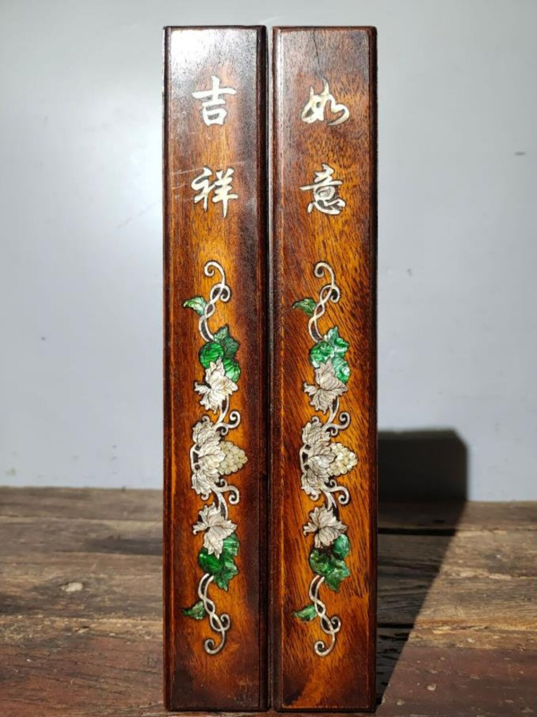 Chinese Antique Pure Hand Carved Rosewood Inlaid Jixiang Ruyi Pattern a ...