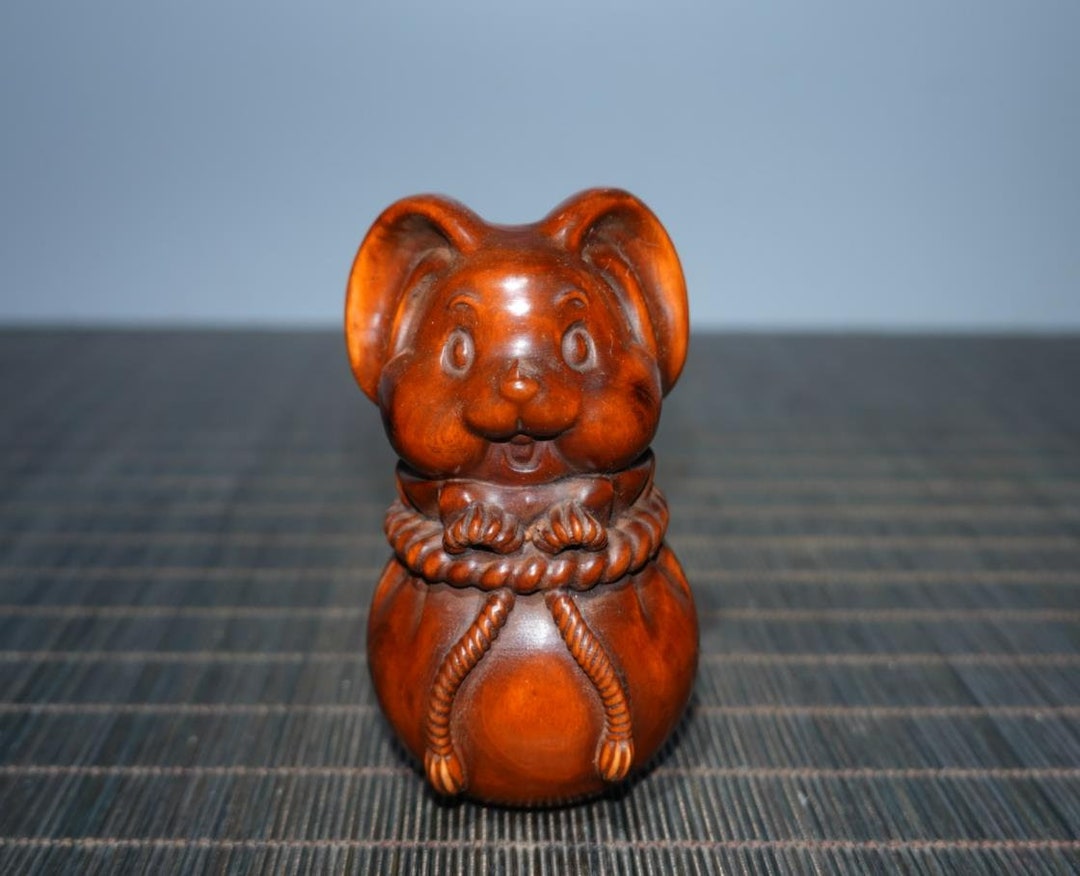 Chinese Pure Hand-carved Boxwood Little Rabbit Statue,precious and ...