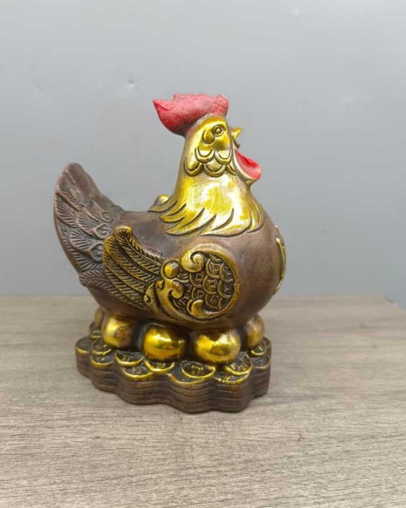 Chinese Antique Pure Hand Carved Pure Copper Gilt Yuanbao Hen Statue ...