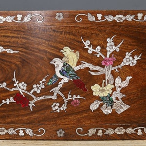 Chinese Antique Hand-carved Rosewood Inlaid Flower and Bird Pattern ...