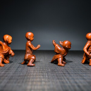 Chinese Antique Natural Boxwood Kung Fu Little Monk Statue a Set ...