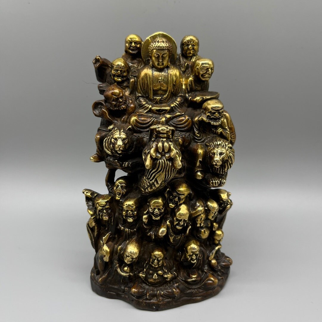 Chinese Antique Pure Hand-carved Pure Copper Eighteen Arhat Statue ...