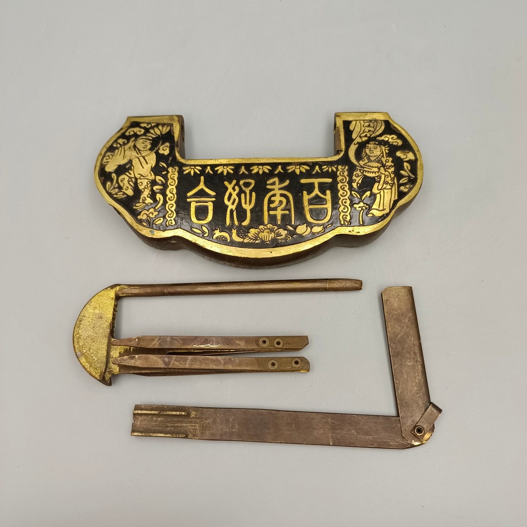 Chinese Antique Pure Hand-carved Copper Lock Yuanbao Copper Lock ...