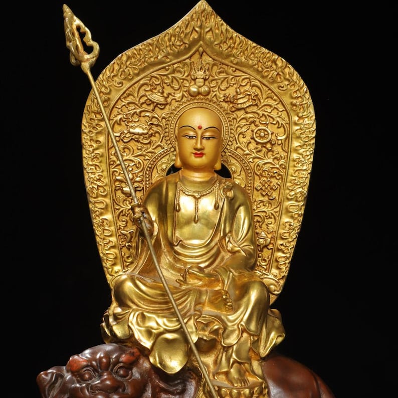 Chinese Antique Hand Carved Pure Copper Gilt Ksitigarbha Bodhisattva ...