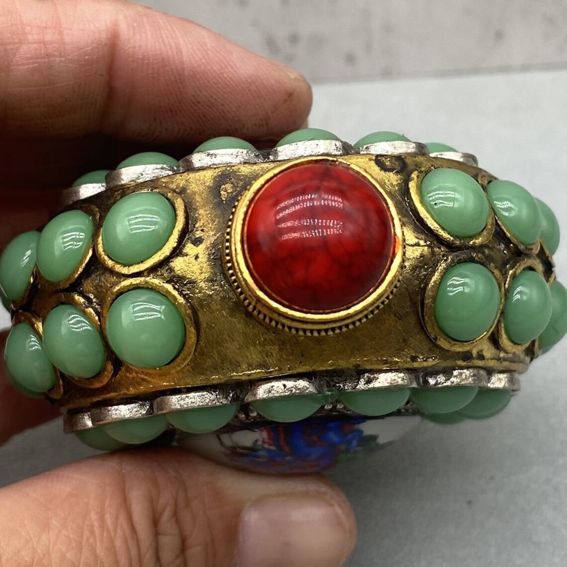 This Antique Pure Copper Snuff Bottle is Inlaid With Gems and ...