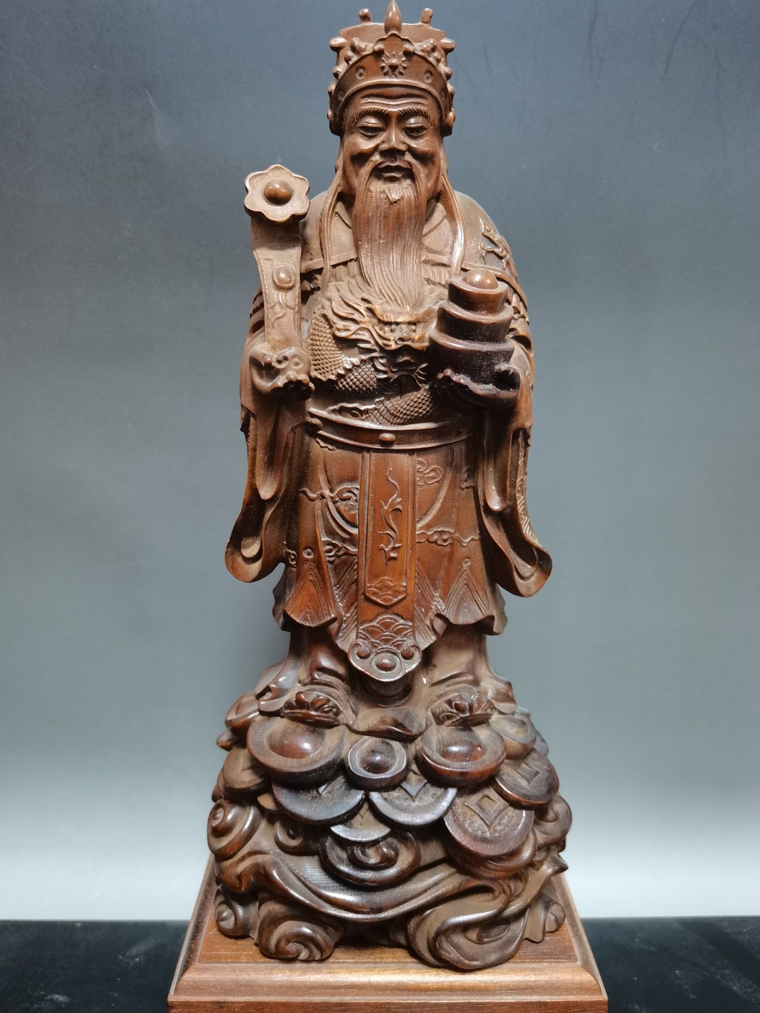 China's Ancient Natural Boxwood Statue of the God of Wealth is Pure ...