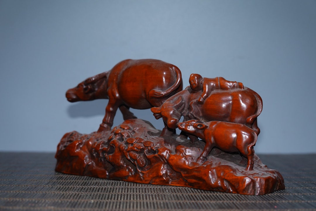 China's Ancient Natural Boxwood Cattle and Children Statue is Purely ...