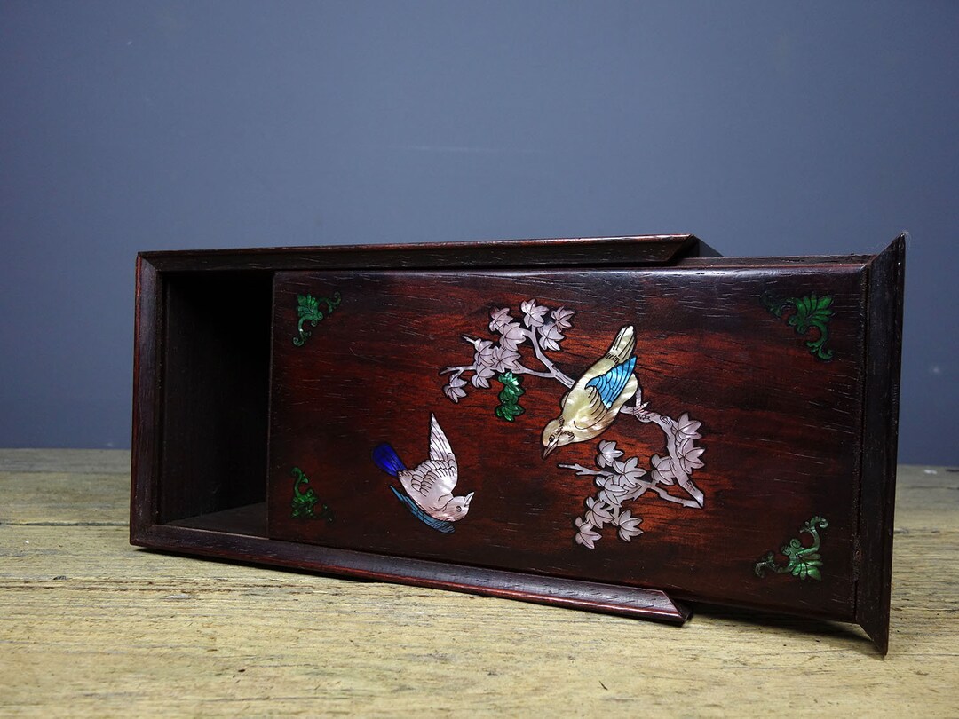 Chinese Pure Hand-carved Rosewood Inlaid Flower and Bird Pattern ...