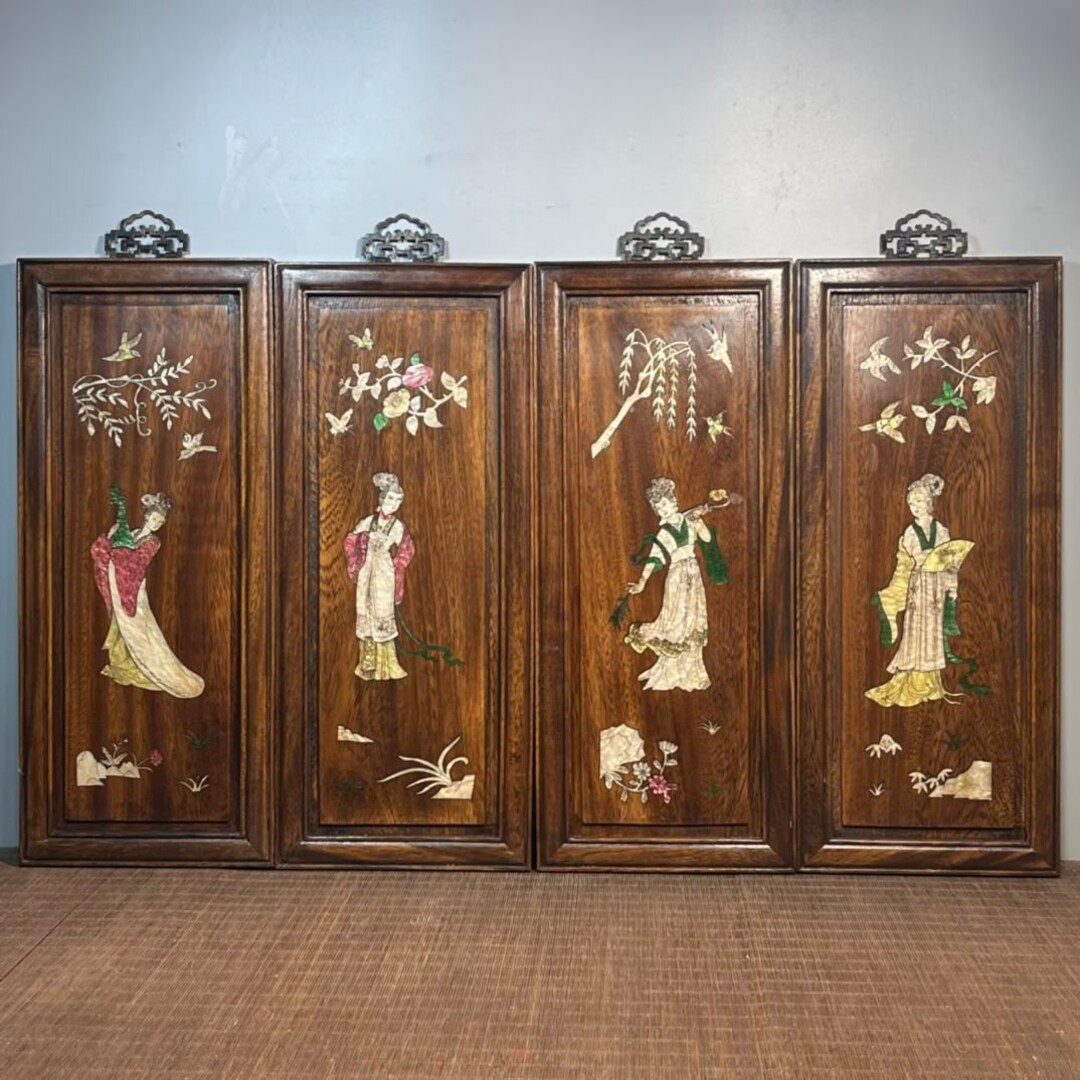 Chinese Hand Carved Natural Rosewood Inlaid Shell Beauty Pattern ...