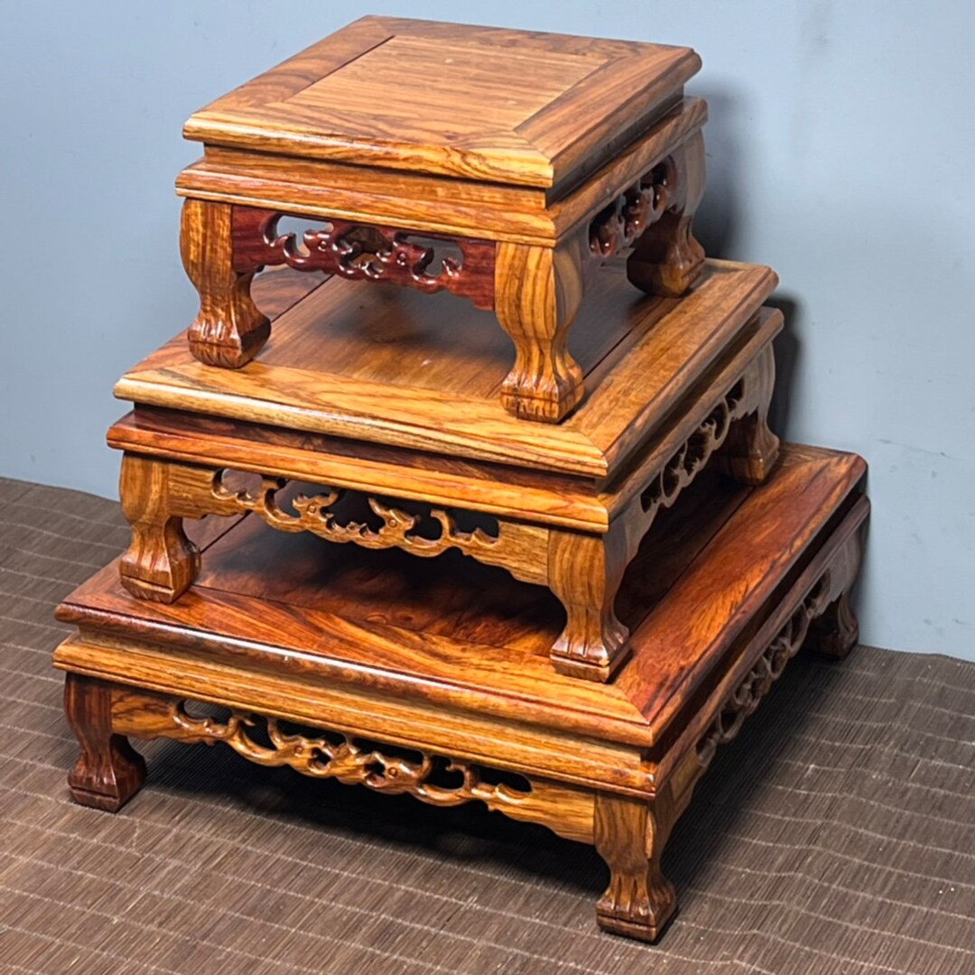 A Set of Chinese Pure Hand-carved Rosewood Square Flower Stands,vase ...