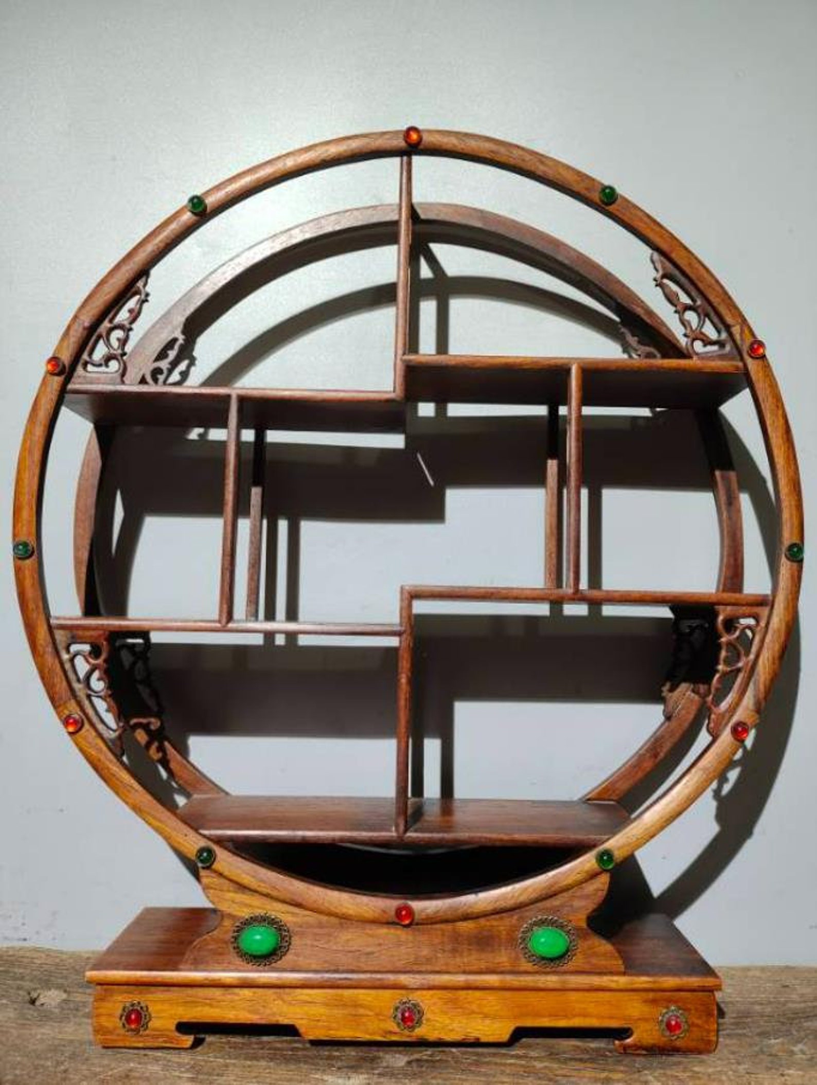 Chinese Antique Natural Rosewood Inlaid Gems Hand Carved Bogu Frame ...