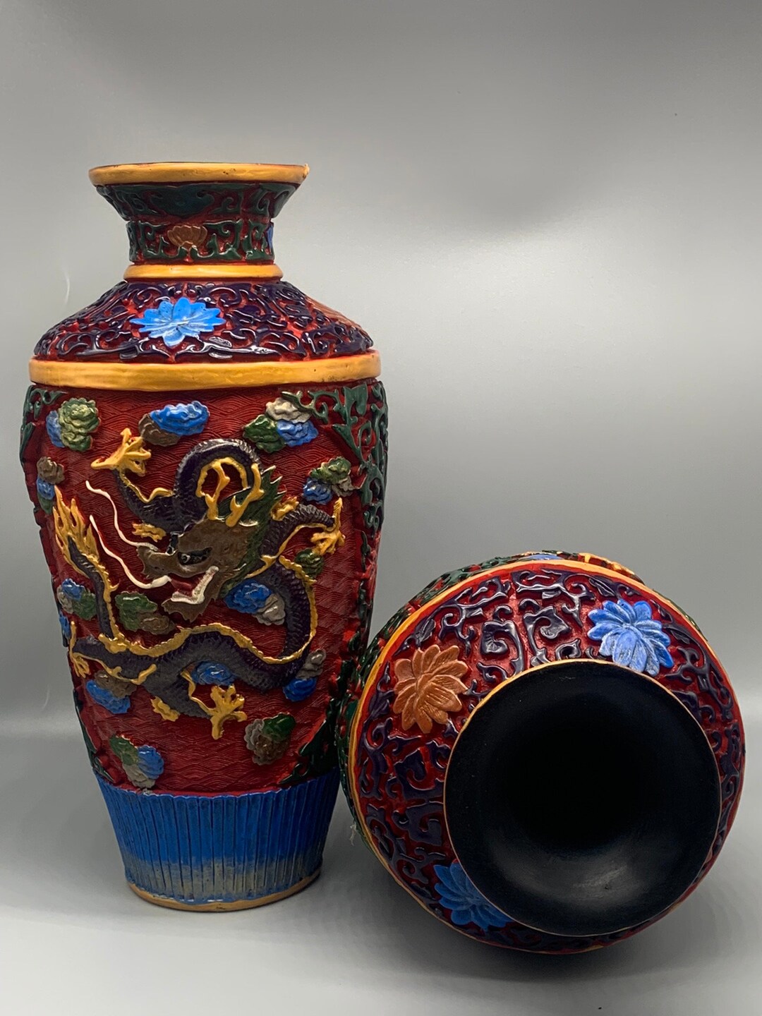 Chinese Pure Hand Carved Lacquerware Exquisite Auspicious Dragon ...