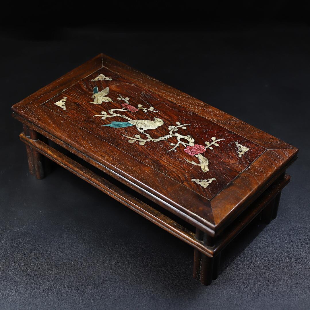 Chinese Antique Pure Hand-carved Rosewood Inlaid Flowers and Birds ...