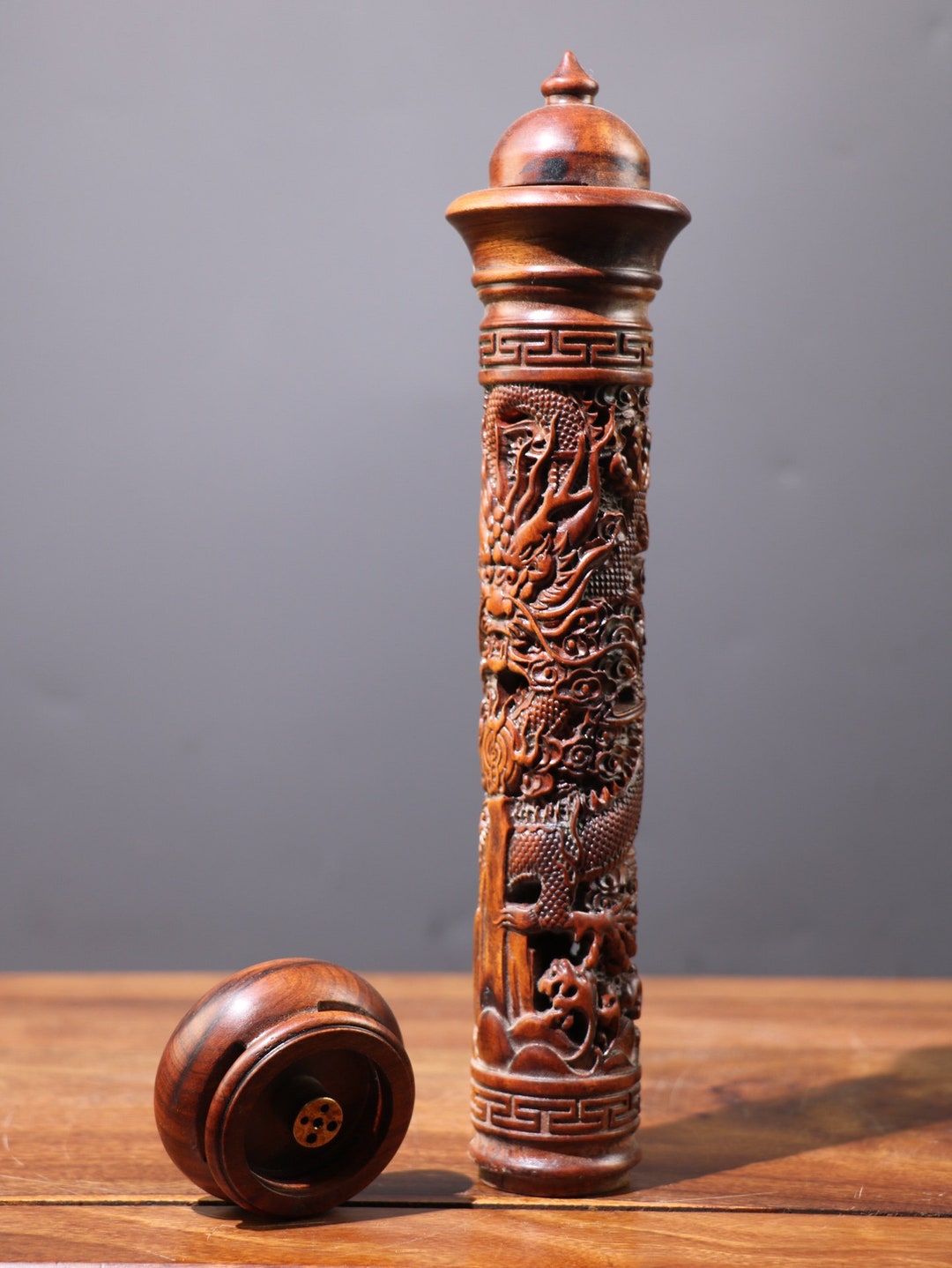 Chinese Antiques Pure Hand-carved Rosewood Incense Tube, Carved With ...