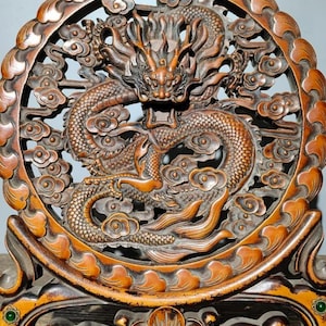 Ancient Chinese Boxwood Dragon Statue Screen Decoration,hand-carved and ...