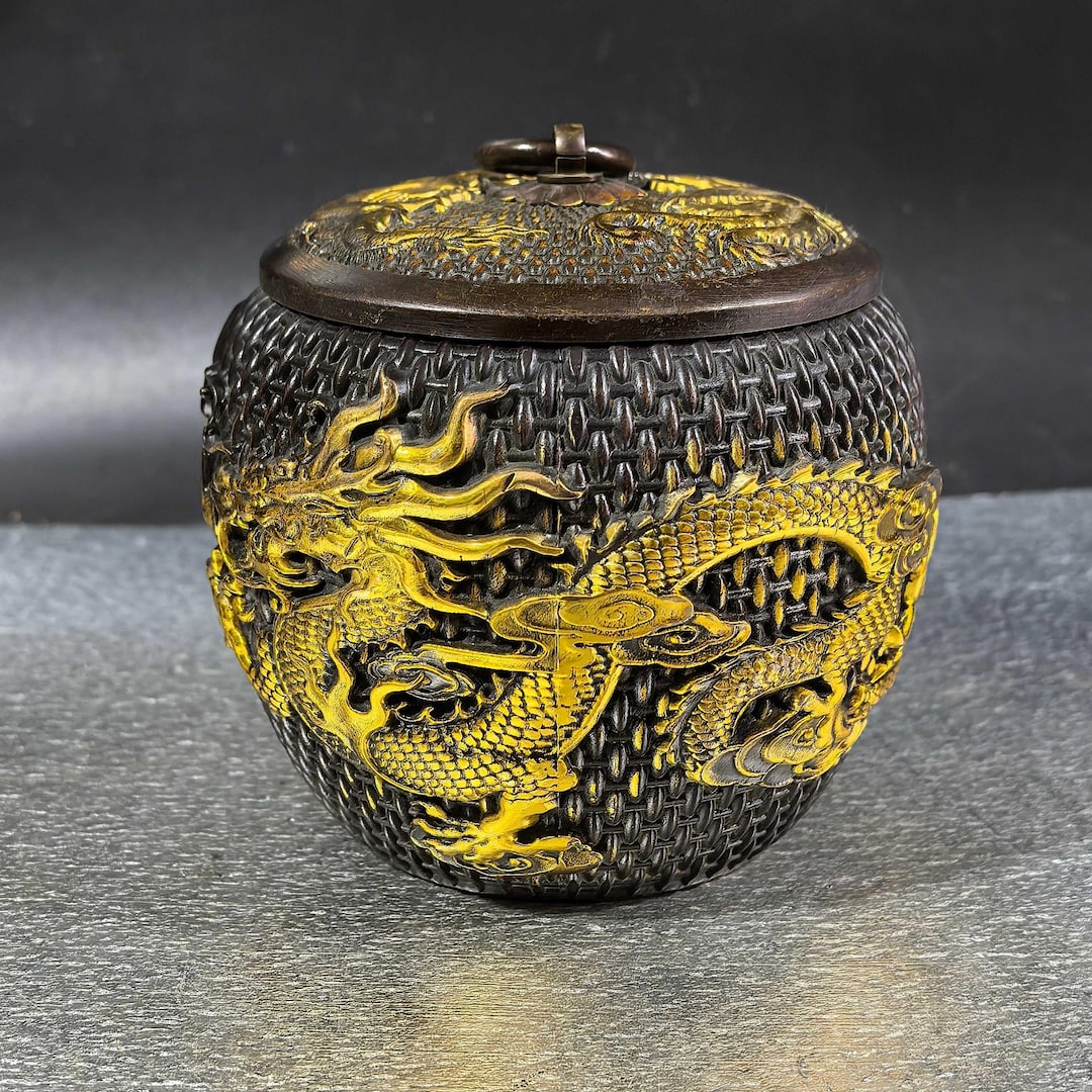 Chinese Antique Hand Carved Pure Copper Gilt Dragon and Phoenix Statue ...
