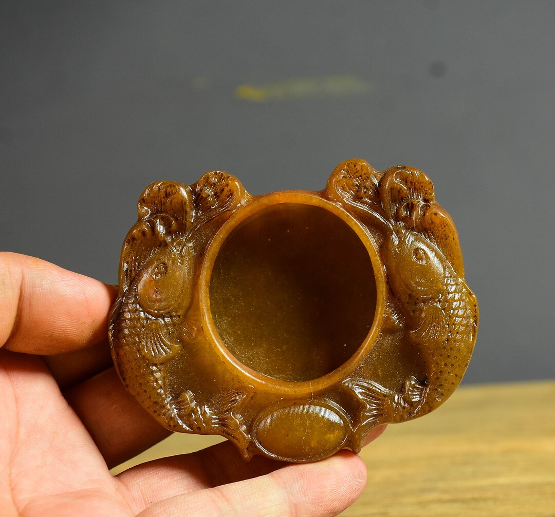 Exquisite Collection Shoushan Stone Hand Carved Fish Pattern Pen Wash ...