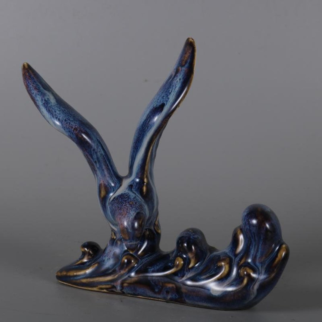 Ceramics Blue Glaze Hand Carving Eagle Spreading Wings Pen Rack ...