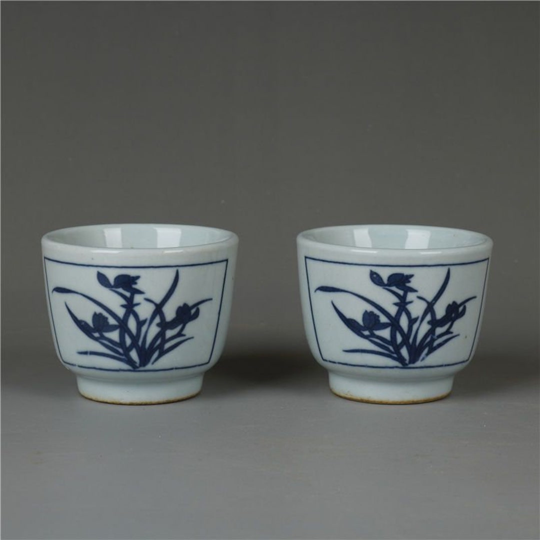 Blue and White Porcelain Teacup Hand-painted Orchid Pattern Exquisite a ...