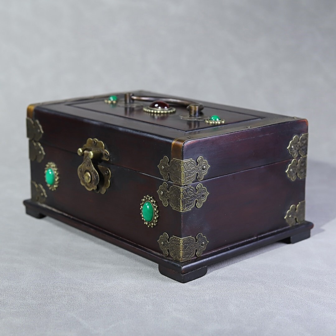 Chinese Antique Pure Hand-carved Exquisite Rosewood Inlaid Gems Box ...