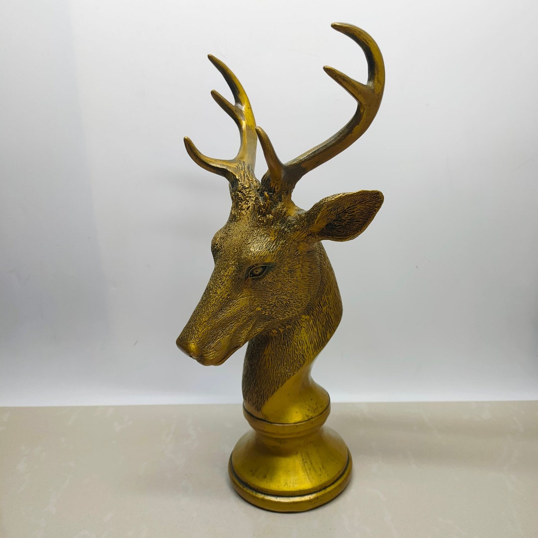 Chinese Pure Hand-carved Pure Copper Brass Deer Head Ornaments ...