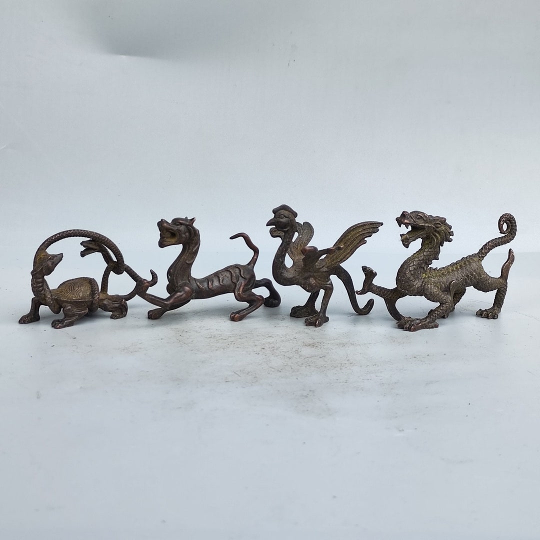 Chinese Antiques Pure Copper Bronze Four Beasts Ornament Statue a Set ...